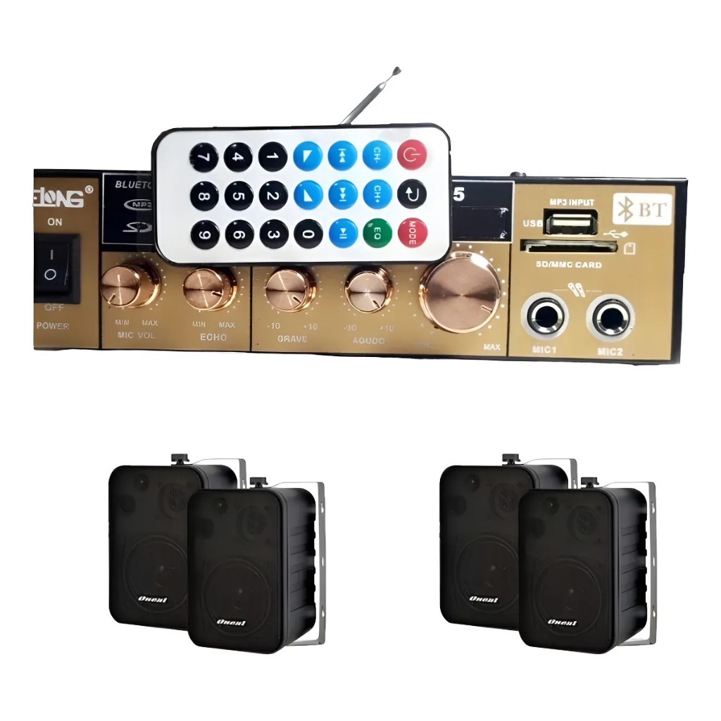 Kit Som Ambiente Amplificador 120w + 4 Caixas Qualidade Preto | Shopee ...