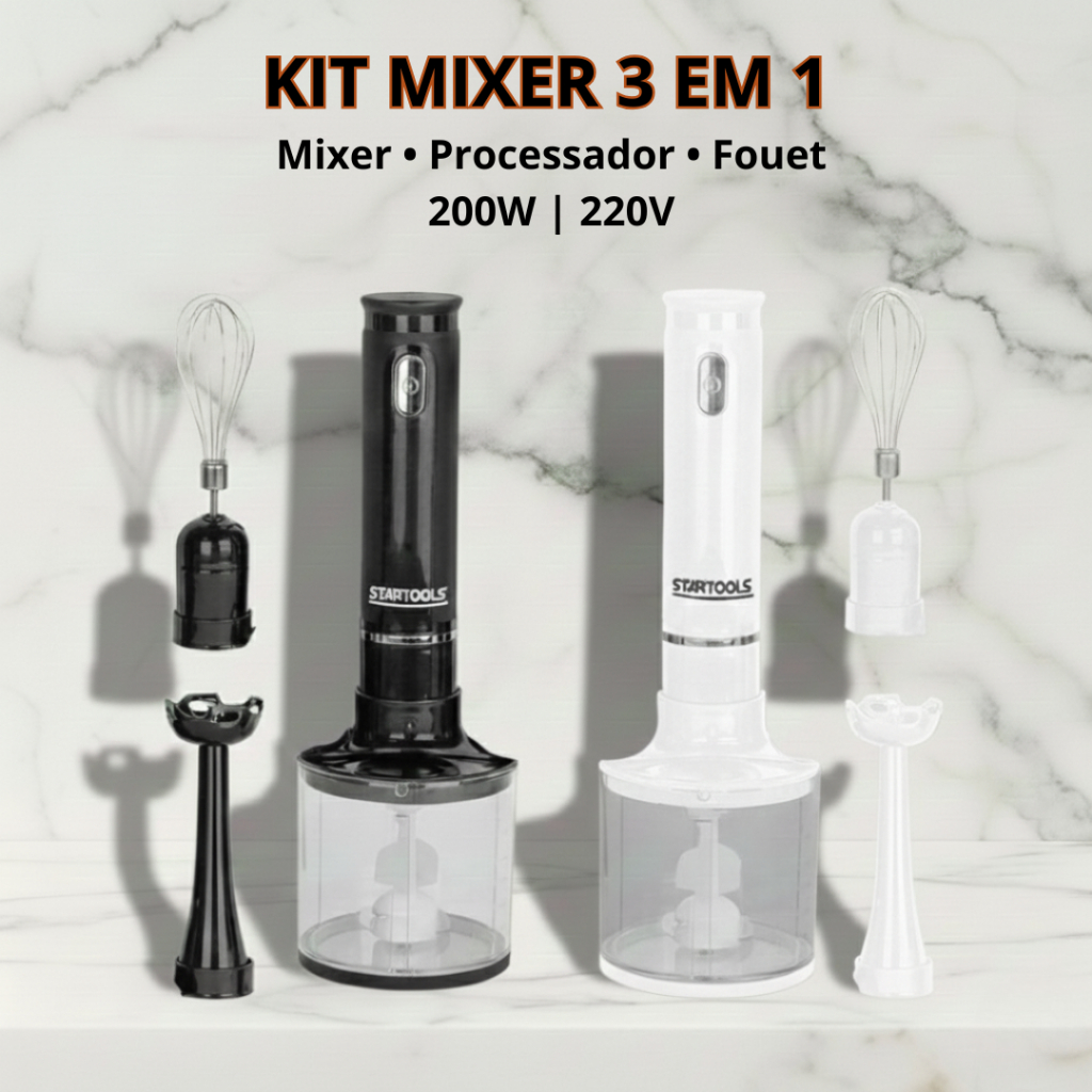 Kit Mixer 3 em 1 200W 220V – Mixer de Imersão, Processador e Fouet com ...