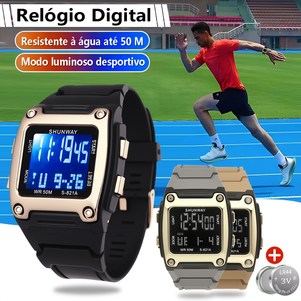 Relógio Eletrônico Esportivo Iluminação LED à Prova D'água 50m ...