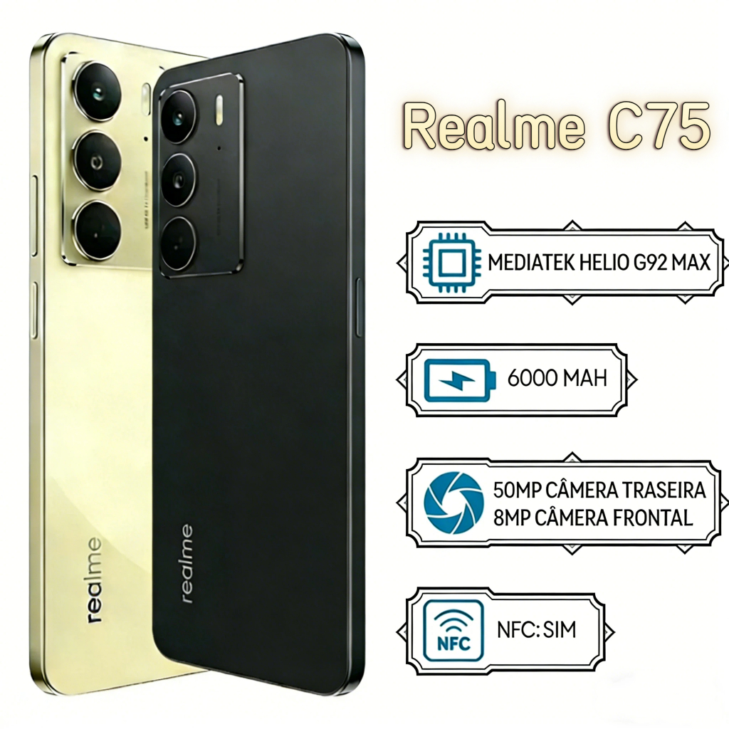 Realme C75 4G 256GB/8GB RAM Com NFC Processador MediaTek Helio G92 Max ...