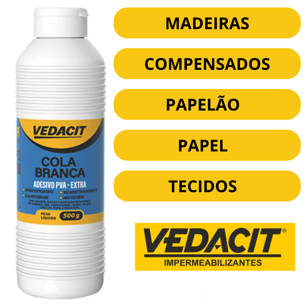 Cola Branca Extra PVA 500g Artesanato, Marcenaria, Couros laminados ...