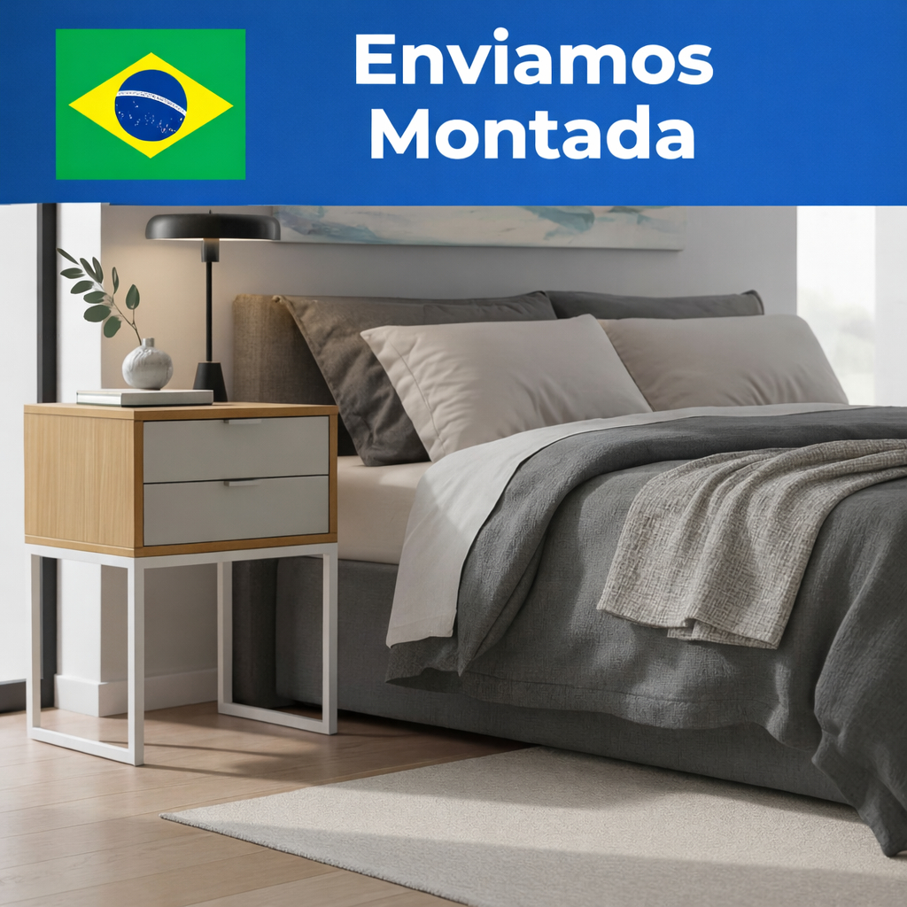 Mesa de Cabeceira 40cm Amadeirada com Gavetas Brancas Montada | Shopee ...