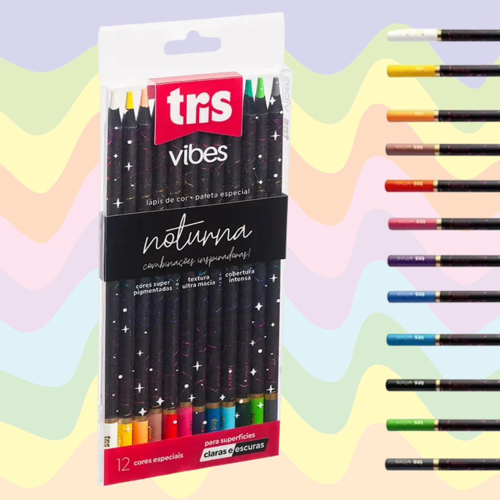Lápis de Cor Tris Vibes Noturna 12 Cores | Shopee Brasil