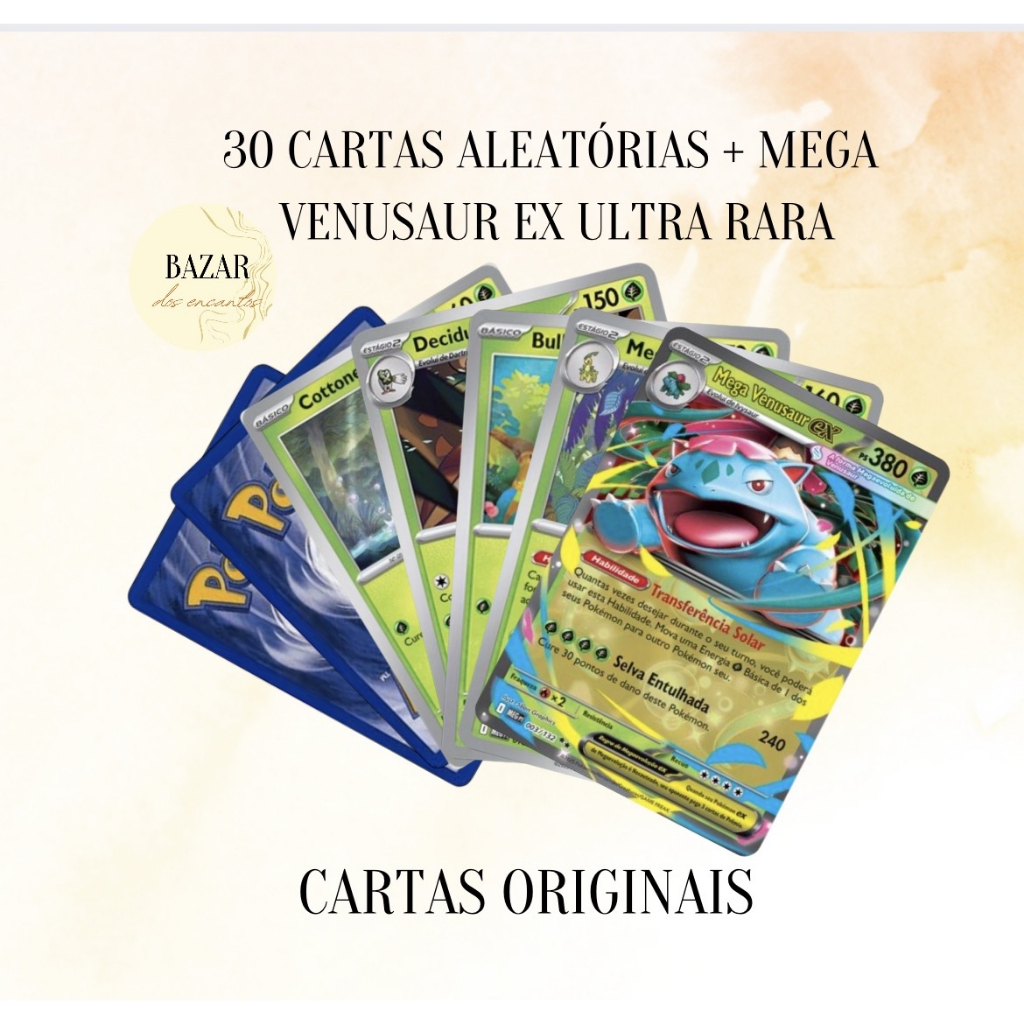 Kit 30 Cartas Pokémon + Mega Venusaur EX Ultra-Rara – Aleatórias e ...