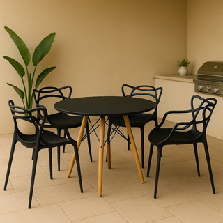 Mesa Eames Redonda 90cm Branca com Pés em Madeira Escolha a Cor ...