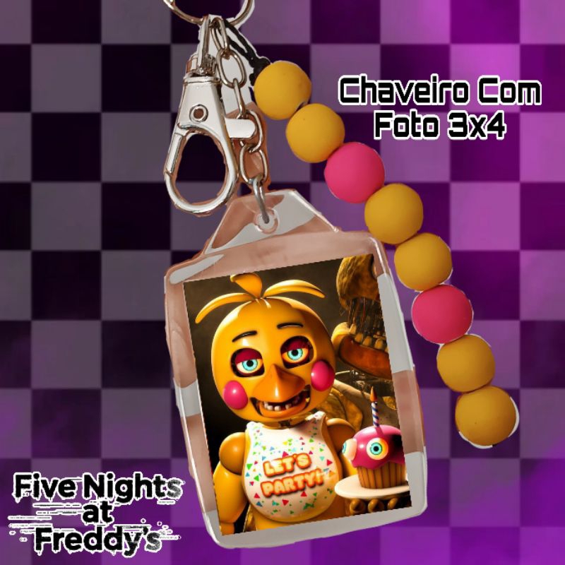 Chaveiro Five Nights At Freddy's "FNAF", Com foto 3x4 Chica, Jogo ...