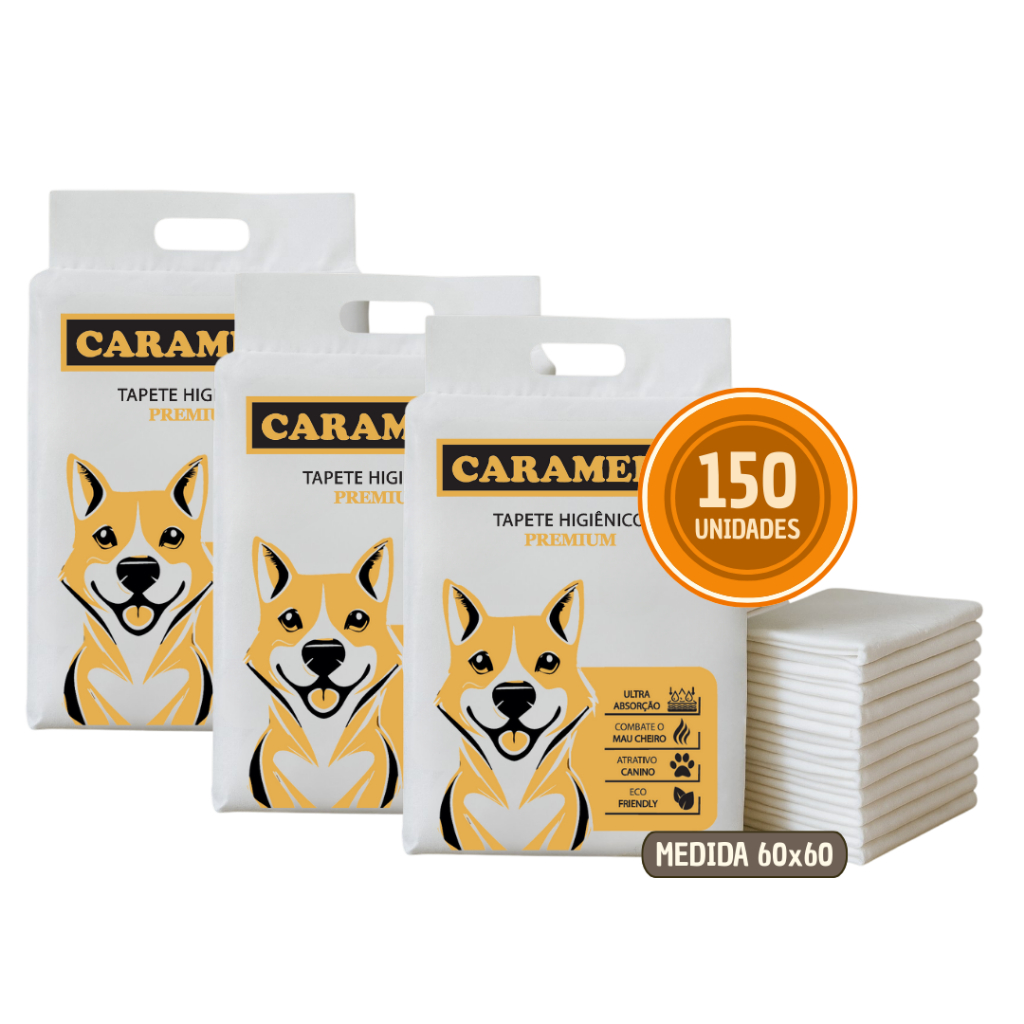 Tapete Higiênico Caramelo 150 Unidades Premium Cães Ultra Absorção ...