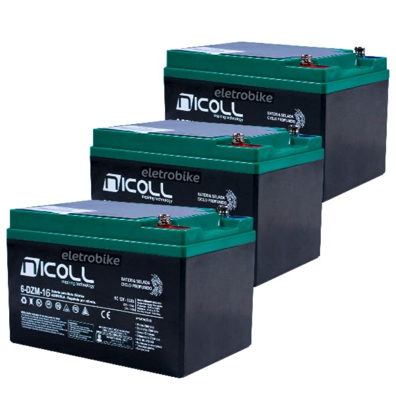 kit 3 baterias de 12 volts 16 amperes para patinete two dogs com 800 e ...
