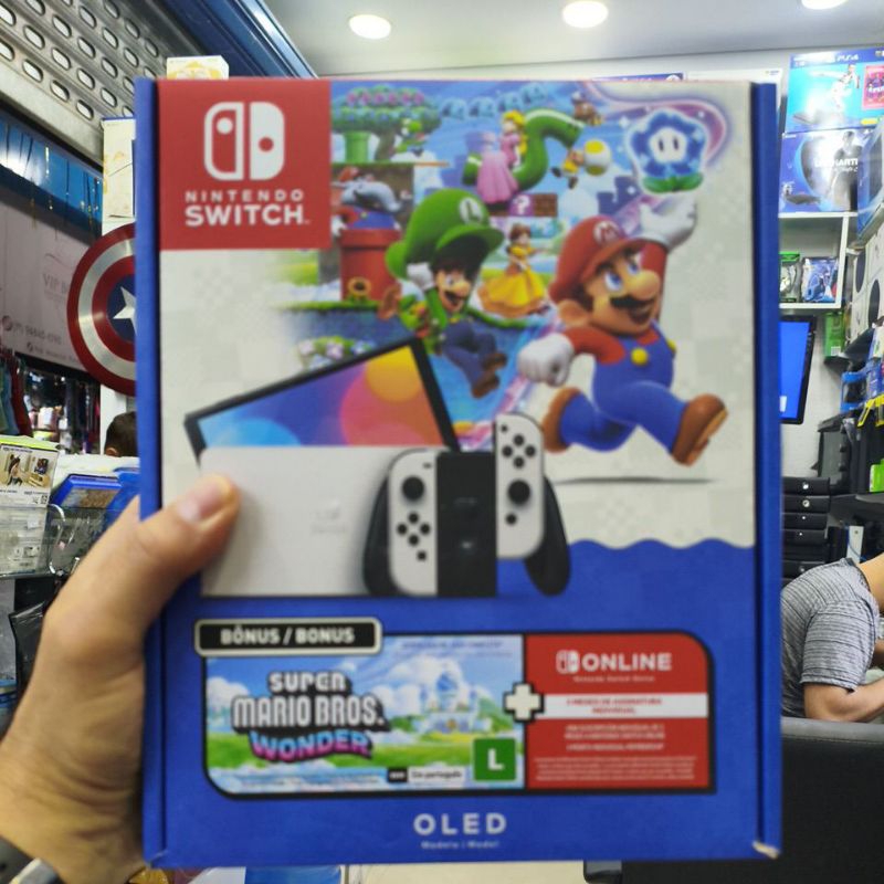 Nintendo switch OLED desbloqueado com 256 GB + Mario wonder | Shopee Brasil