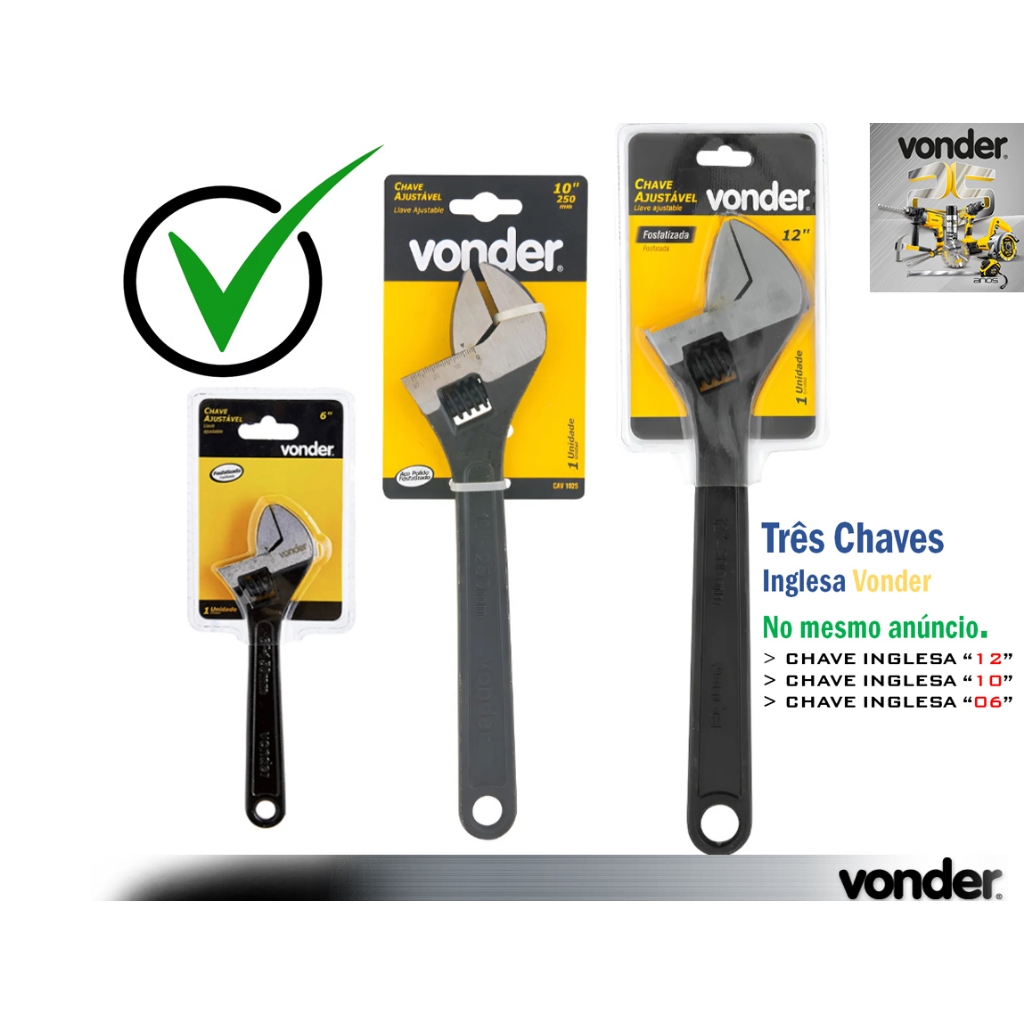CHAVE INGLESA VONDER - KIT TRÊS CHAVES | Shopee Brasil