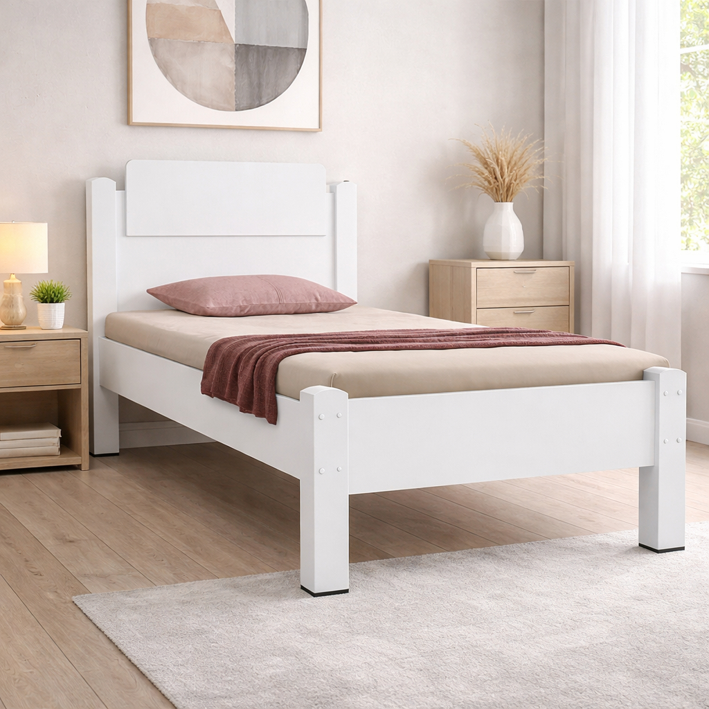 Cama Solteiro Reforçada Simples Branca Quarto Adulto Infantil Moderna ...
