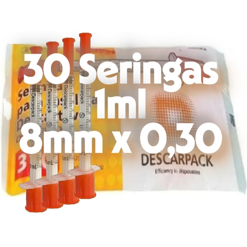 SERINGA INSULINA 1ML 8X0,30MM 30G AGULHA ULTRA FINA DESCARPACK 30 ...