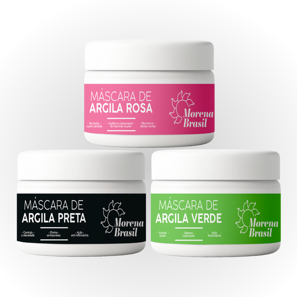 Kit Skin Care Argila Preta, Verde e Rosa – Hidratação, Controle de ...