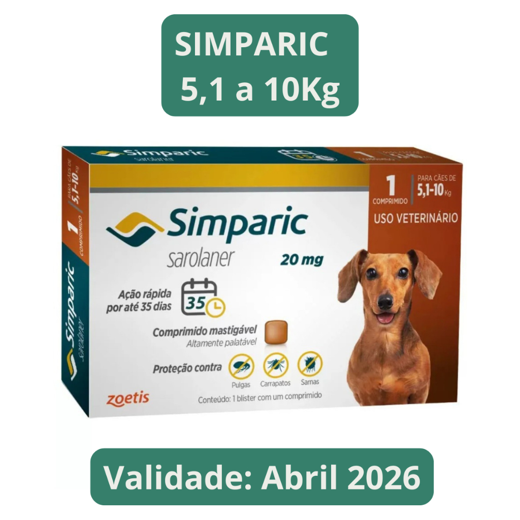 Simparic 5,1 a 10kg - 1 comprimido | Shopee Brasil