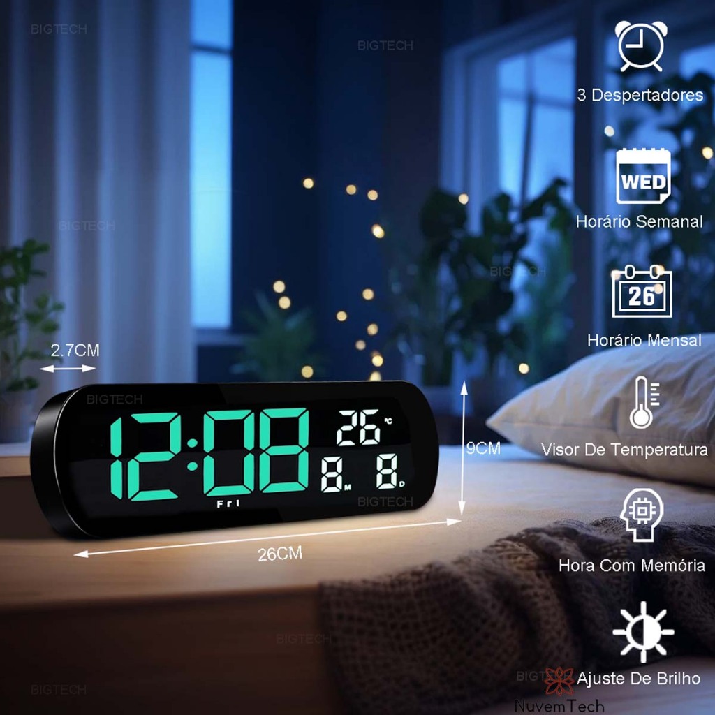 Relógio Eletrônico Despertador Simples MultiFunções LED Digital Grande ...