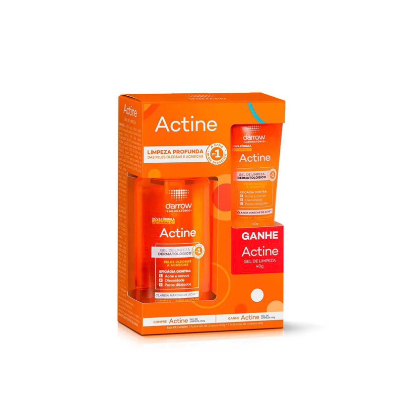 Kit Gel de Limpeza Facial Actine Pele Acneica 140g + Gratis 40g ...