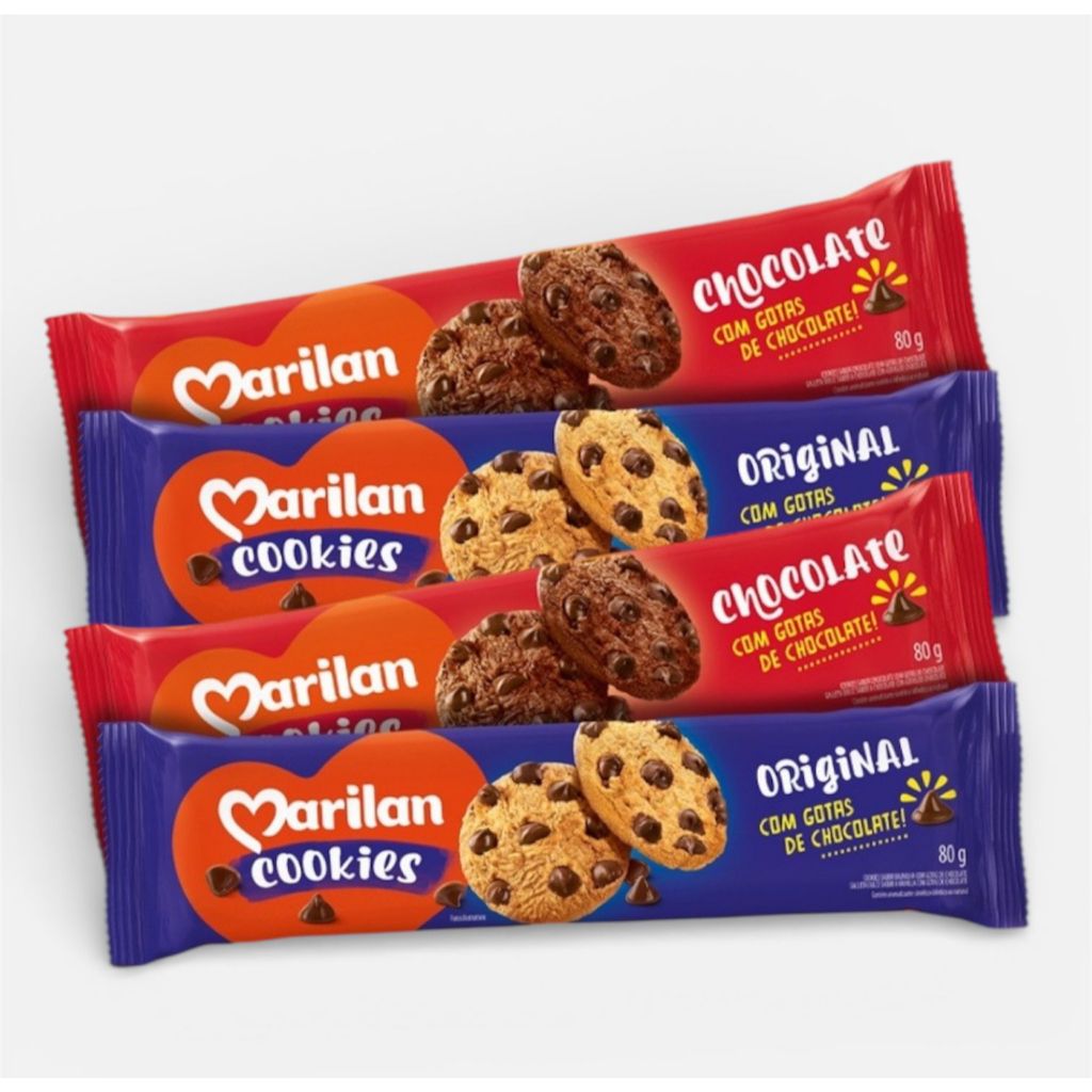 Biscoito Cookies Gotas de Chocolate Original e Chcolate Marilan 80G ...