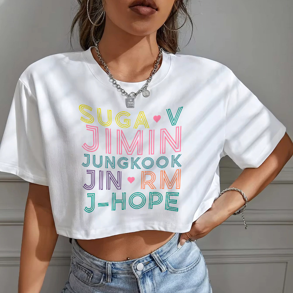 Blusa Cropped Feminino Oversized BTS KPOP Suga V Jimin Jungbook Jin RM ...