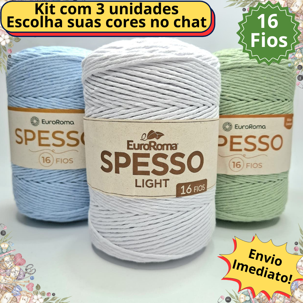 Kit 3 Barbantes Euroroma Spesso Light 16 Fios para Crochê Tricô e ...