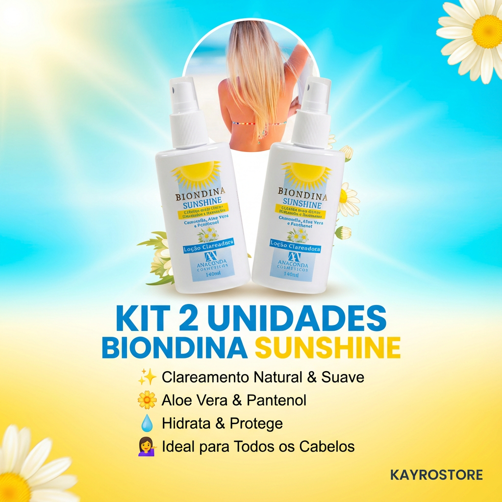 Kit 2 Loção Clareadora Biondina Sun Shine 140ml cabelos Hidratados ...