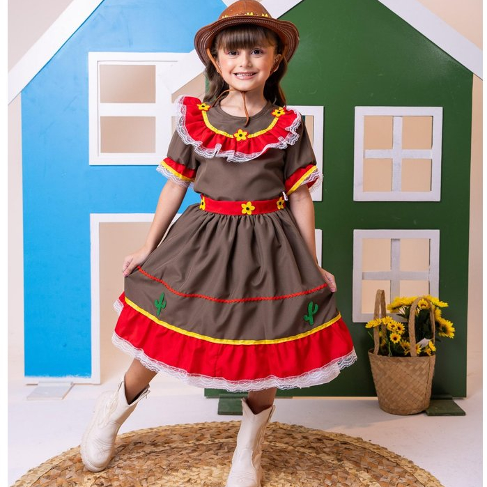 Fantasia Infantil Cangaceira Maria Bonita Vestido Junino para Festa ...