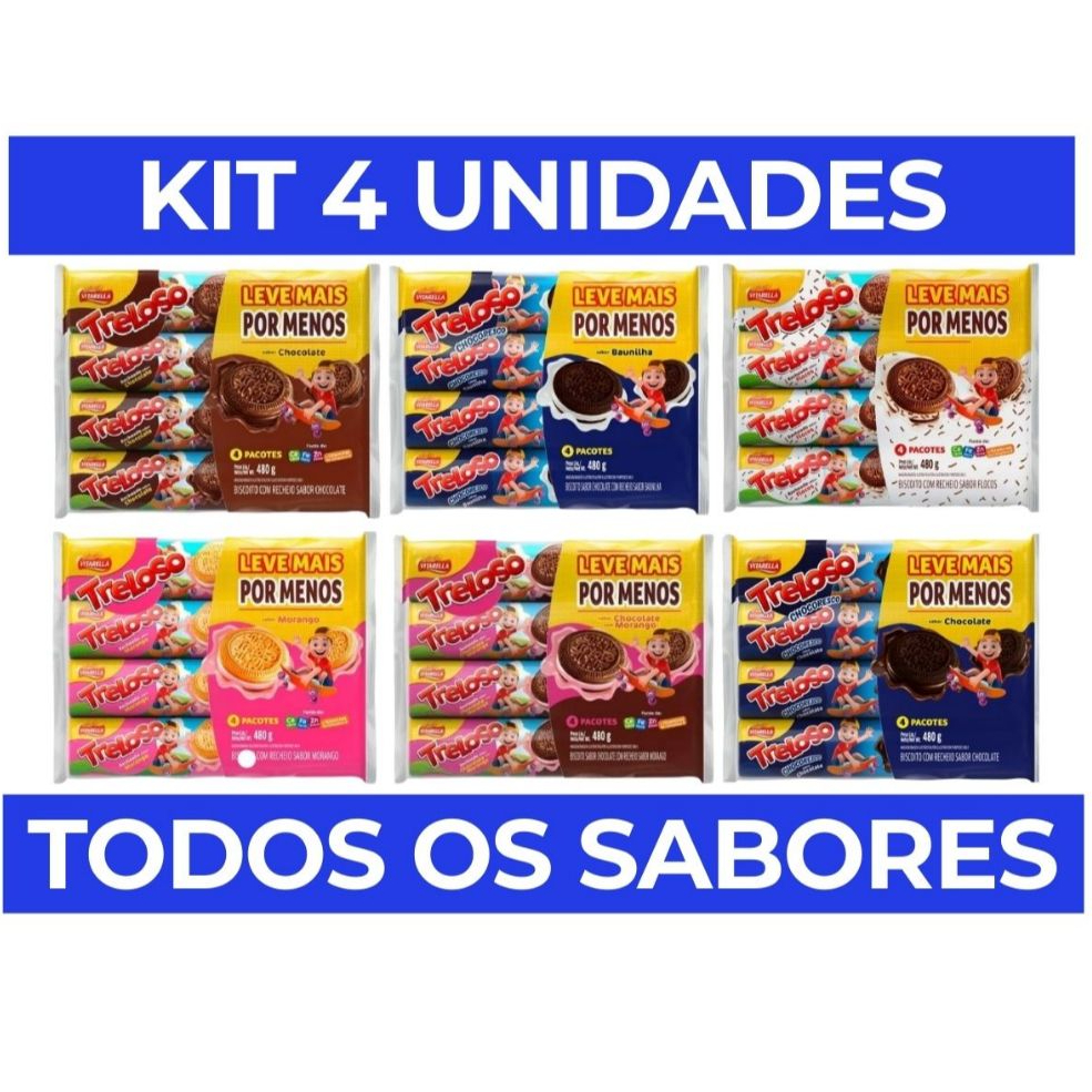 Kit biscoito treloso recheado 4 unidades 120g - Vitarella | Chocolate ...