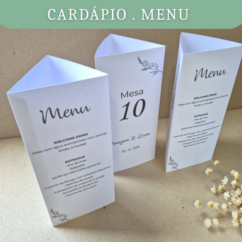 Menu Triangular Personalizado para Casamento – Estilo Minimalista ...