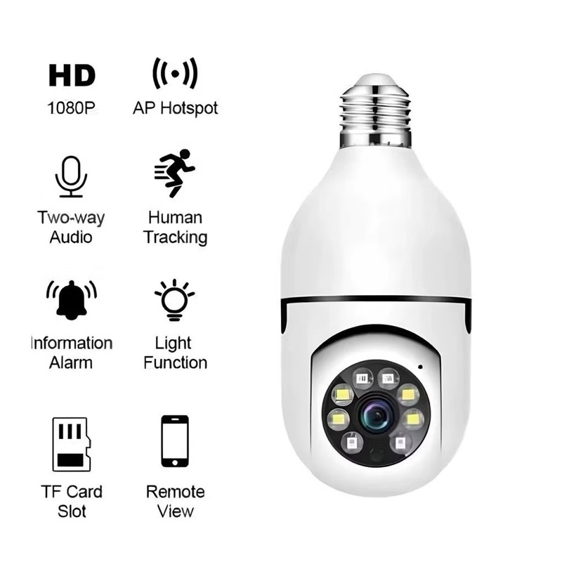 Câmera wifi ip sem fio giratória 360 com encaixe lampada bocal rosca ...