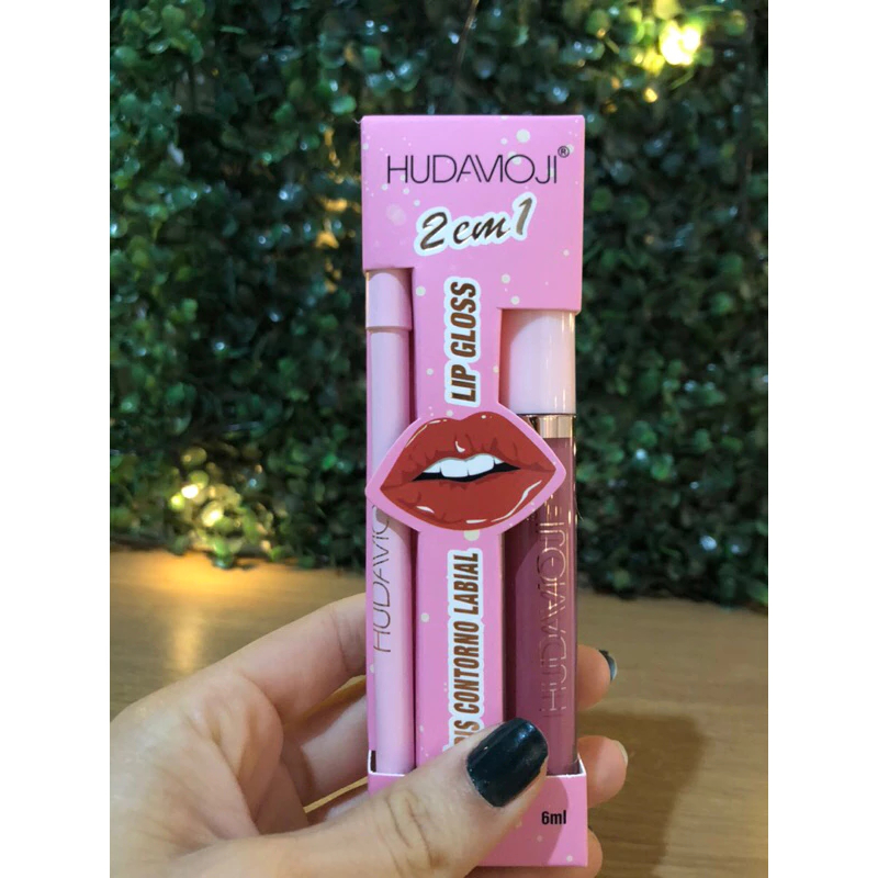 Kit Labial Hudavioji 2 em 1: Batom Intenso e Brilhoso + Lápis Contorno ...