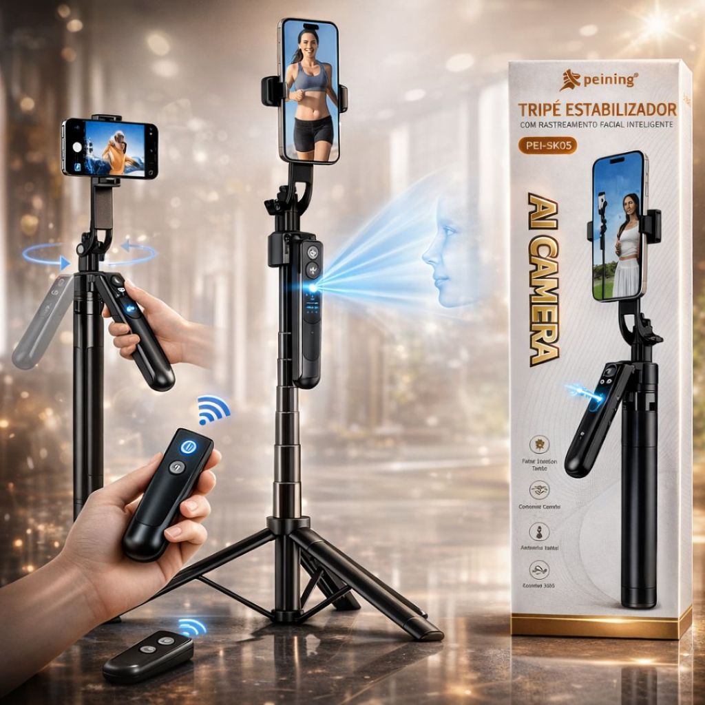 Tripé com Rastreamento Facial 360° Automático Peining – Ideal para ...