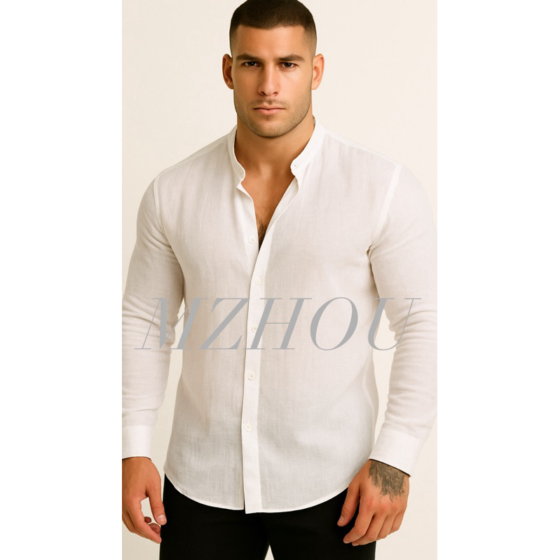 Camisa Maculina Gola Padre Viscolinho Manga Longa Slim Fit Tendencia ...