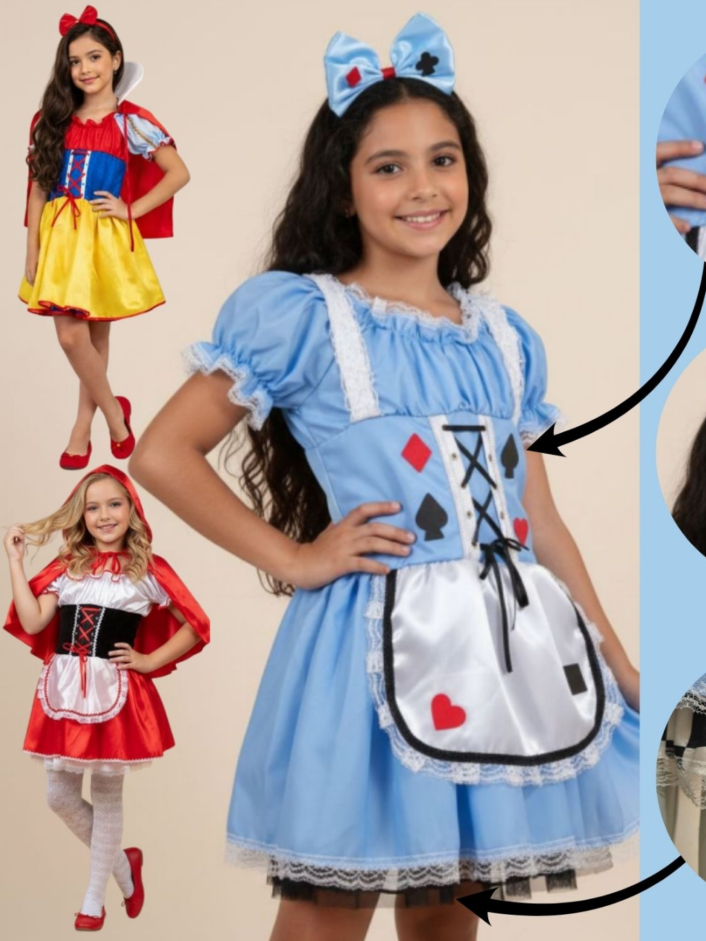 Fantasia Feminina Infantil Princesas – Branca de Neve, Chapeuzinho ...