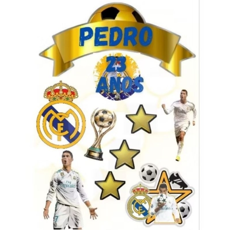 TOPPER ( Topo de bolo personalizado para festa REAL MADRID) | Shopee Brasil