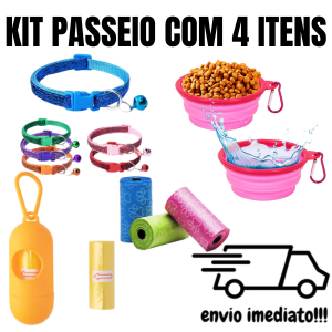 Kit Passeio Pet Cães e Gatos | Cata Caca + 45 Sacos | Comedouro ...