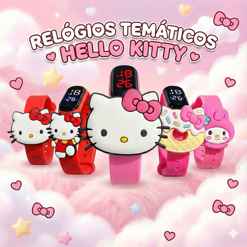 Relógio LED digital infantil Hello Kitty & My Melody - Pulseira de ...