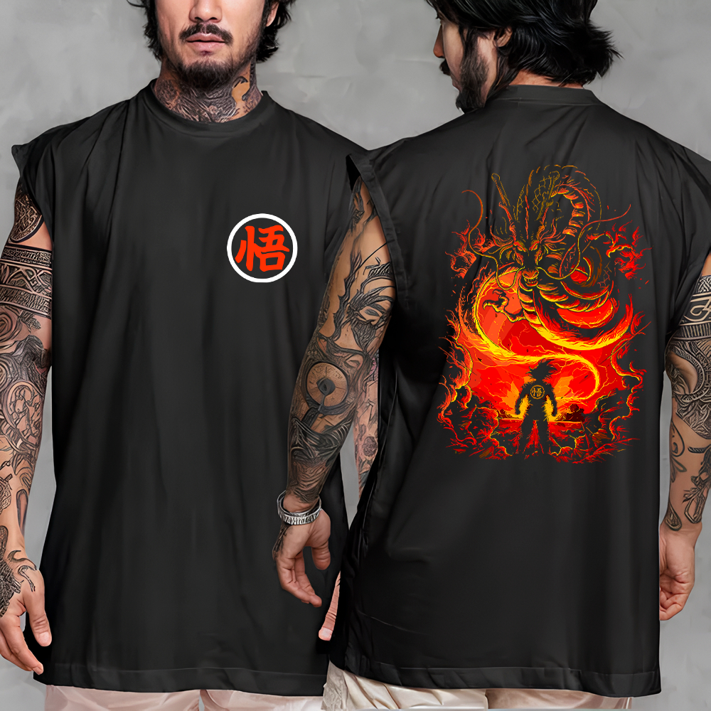 Camiseta Regata Machao Oversized DBZ Dragon Ball Goku X Vegeta Simbolo ...
