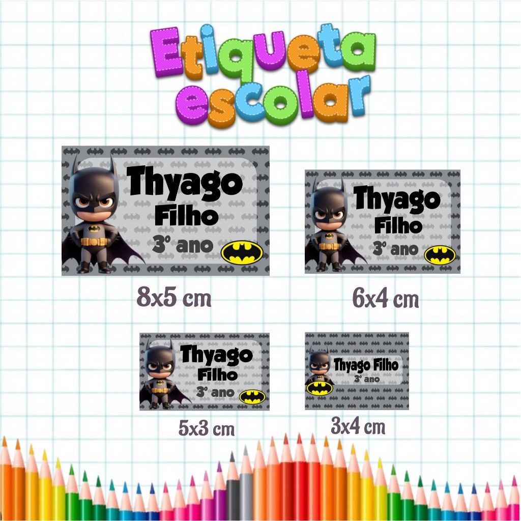 Etiqueta Escolar Batman Personalizada Adesiva Para Identificação de ...
