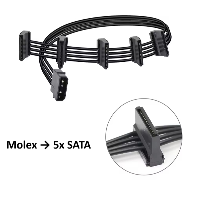 Cabo Adaptador de Energia Molex para SATA – Molex 4 Pinos → 5x SATA | 50cm | Shopee Brasil