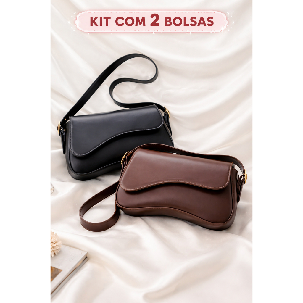 Kit 2 Unidades- Bolsa Feminina Baguete de Ombro | Shopee Brasil