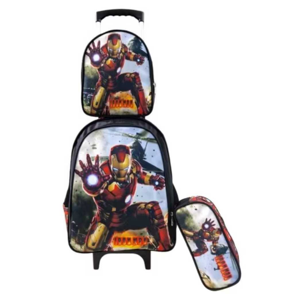 Kit Mochila Escolar Homem de Ferrro Rodinha + Estojo 1 ziper ...