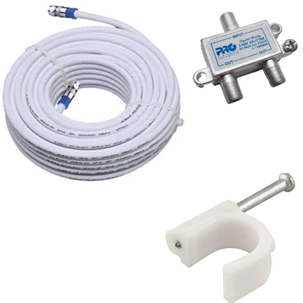 Cabo Coaxial Antena Digital + Conectores + Divisor De Antena Alta ...