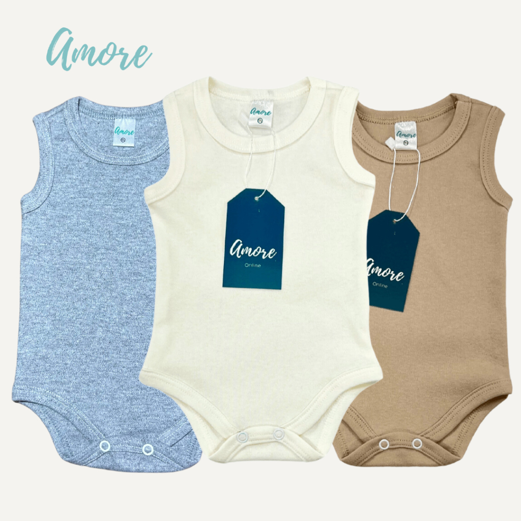 Roupa de Bebê Body Regata Kit com 3 Amore Verão Calor Neutro Fresquinho ...