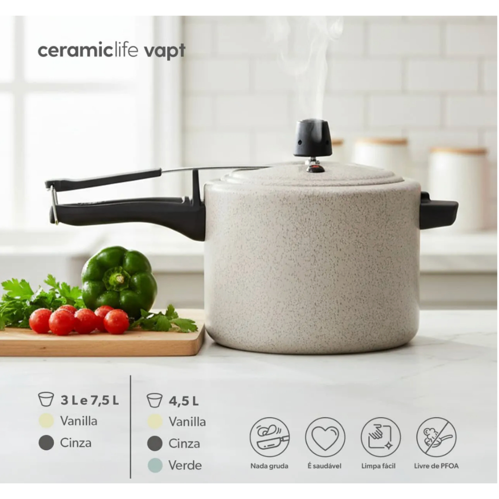 Panela de Pressão Brinox Vapt Antiaderente Ceramic Life 4,5 Litros ...