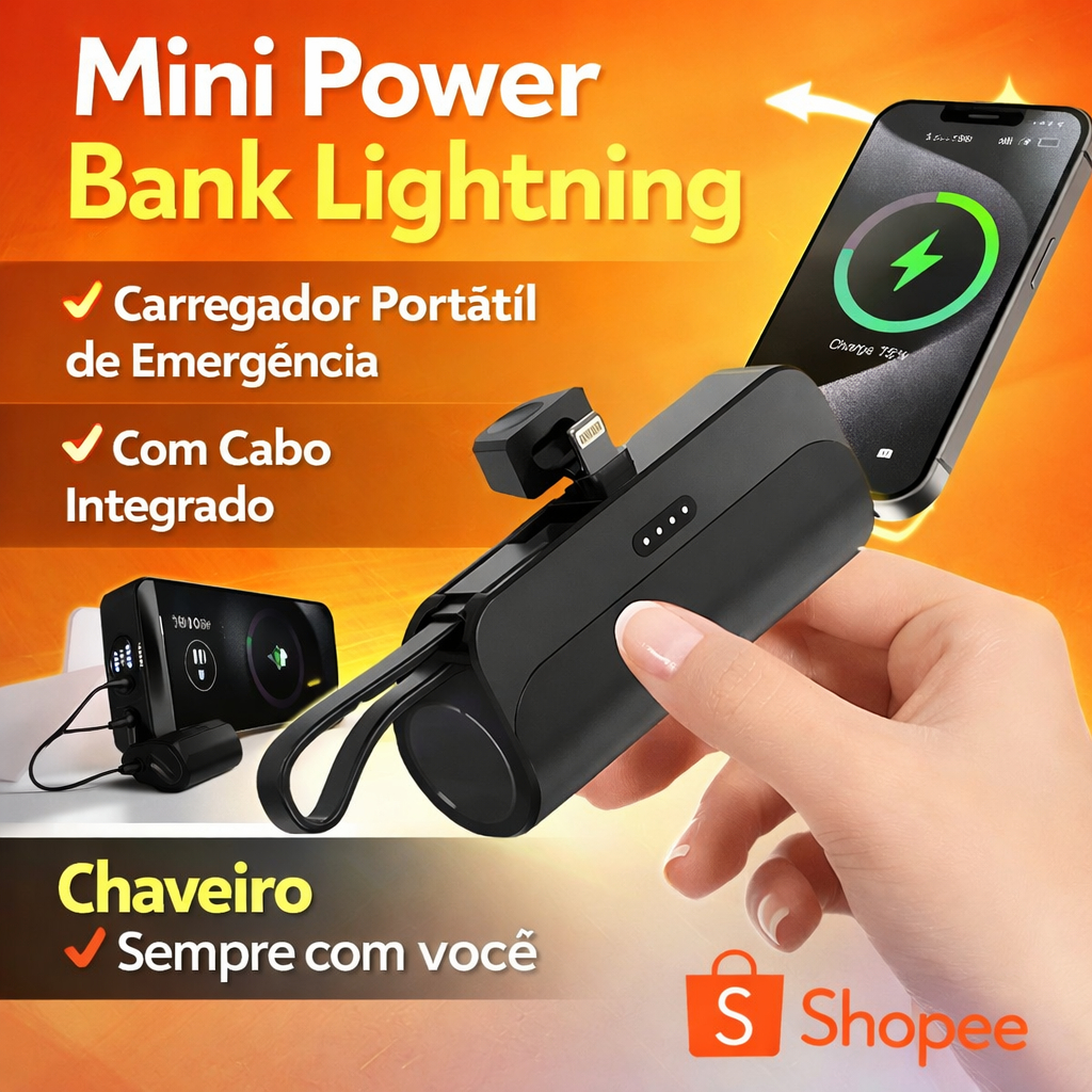 Power Bank Compacto para iPhone com Cabo Integrado | Shopee Brasil