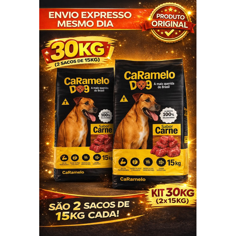 Ração cachorro Caramelo Dog 30kg (2x15kg) Sabor Carne – A Ração Mais ...