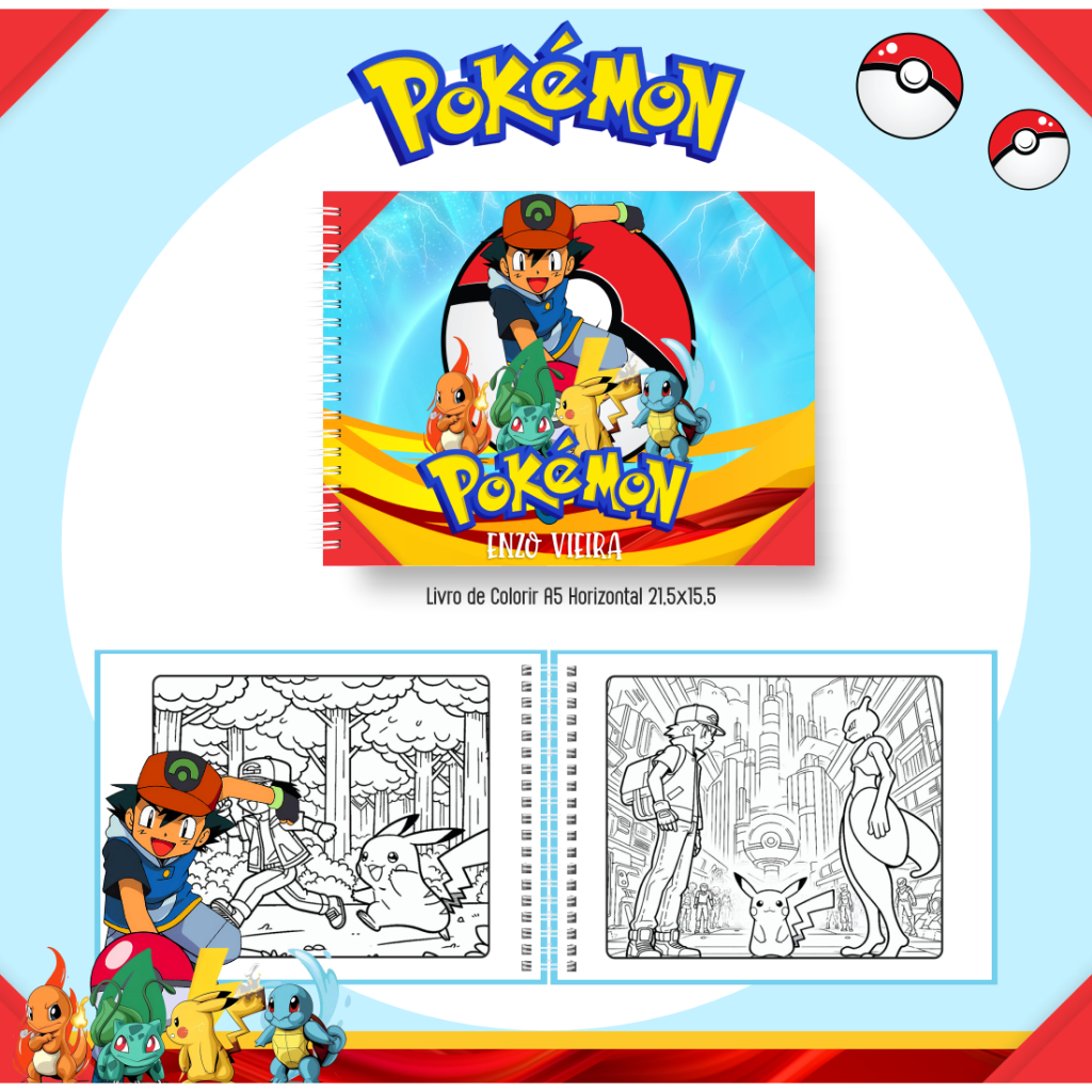 Livro de Colorir POKEMON 50 folhas 180g Capa Dura relaxante coloring ...