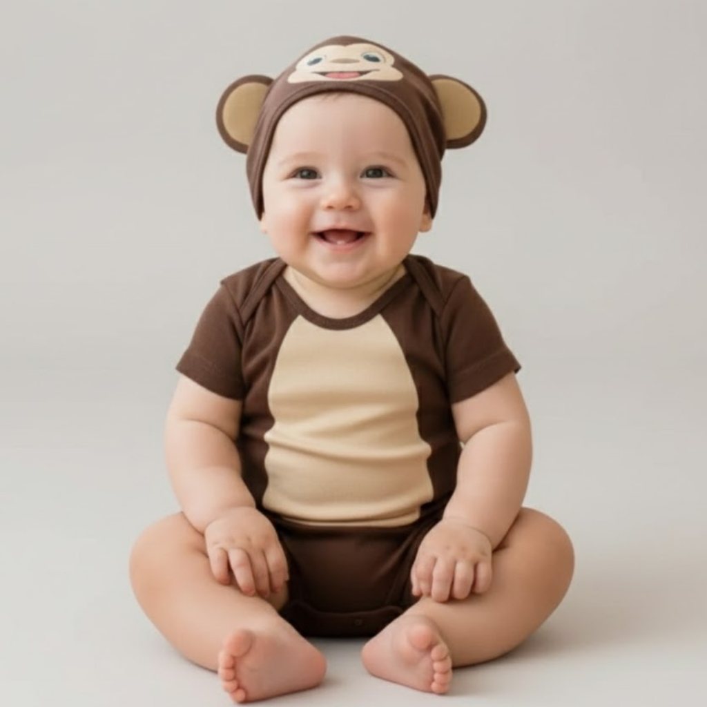 Body Bebê Macaquinho + Touca Macaco – 100% Algodão, Manga Curta ...