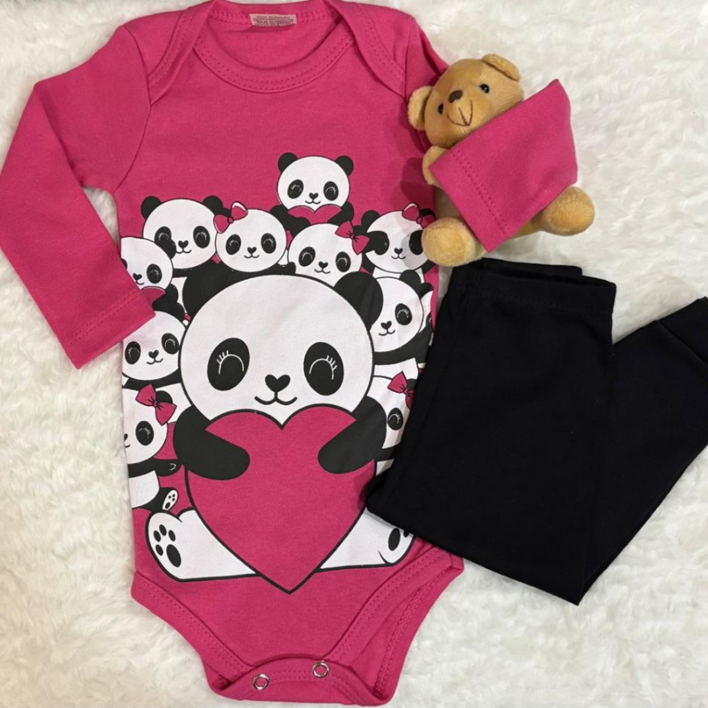 kit Conjunto 02 peças Body Manga Longa+ Mijão Bebê Menina Suedine 100% ...