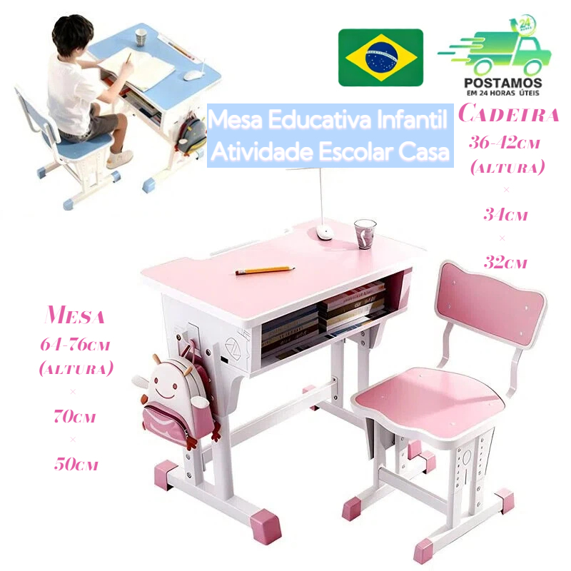Mesa Infantil Atividade Escolar Casa Com Cadeira Regulável Colorida ...