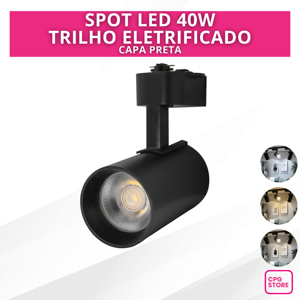 Spot Para Trilho Eletrificado Preto 40w Led Bivolt 110/220V Frio Neutro ...
